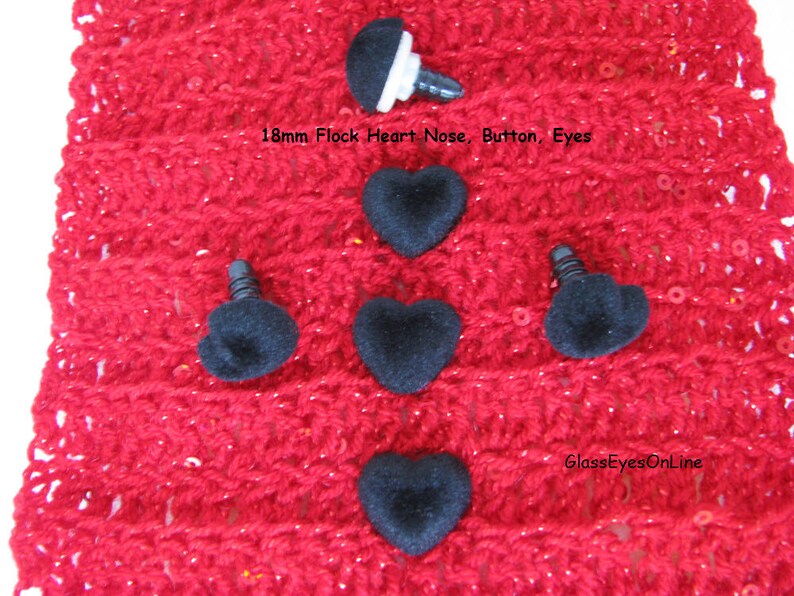12 Flock Heart Noses, Buttons, Eyes 13mm to 18mm for Dolls, Teddy Bears ...