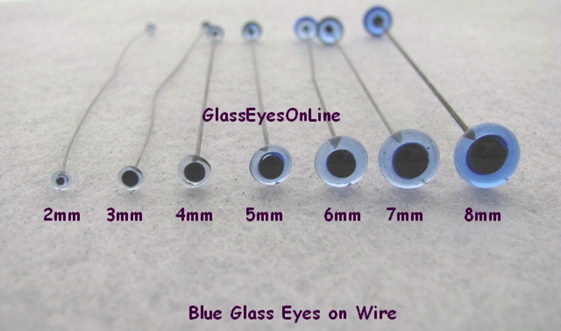 12 PAIR Glass Eyes on Wire 2mm or 3mm or 4mm or 5mm or 6mm or 7mm or ...