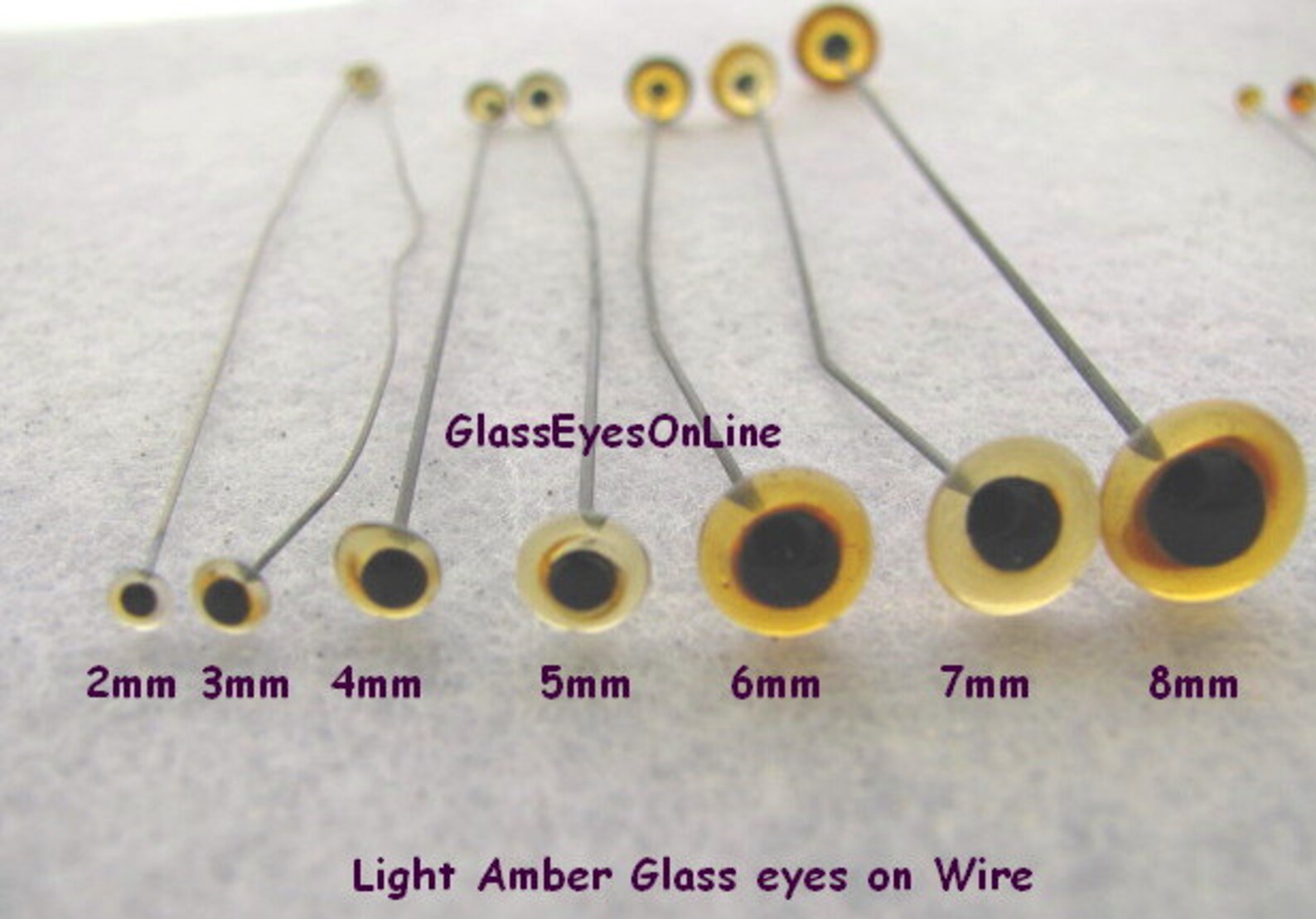 12 PAIR Glass Eyes on Wire 2mm or 3mm or 4mm or 5mm or 6mm or 7mm or ...