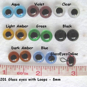 12 PAIR 4mm or 5mm or 6mm or 7mm or 8mm Glass EYES Wire Loops Choose ...