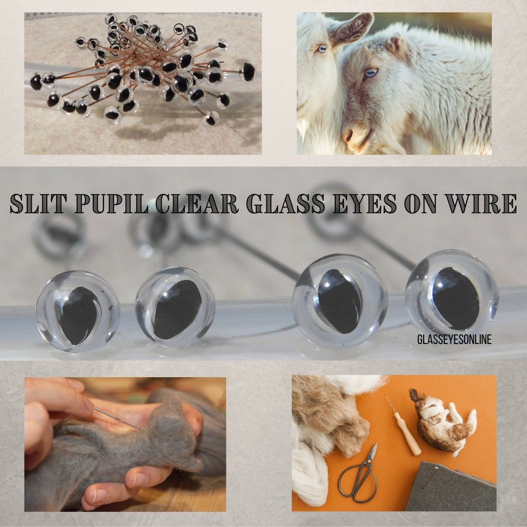 4 PAIR Glass Eyes SLIT Pupils Clear Glass on Wire 5mm to 11mm Use in ...