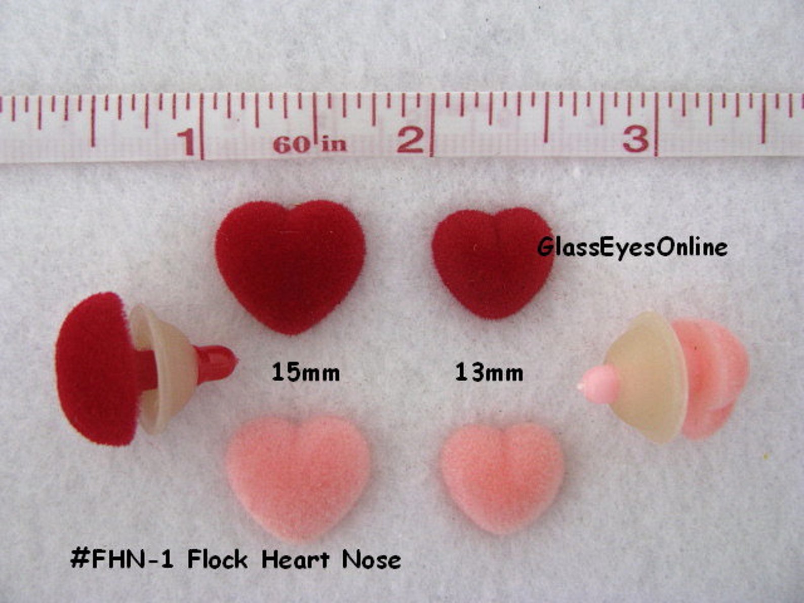 12 Flock Heart Noses, Buttons, Eyes 13mm to 18mm for Dolls, Teddy Bears ...