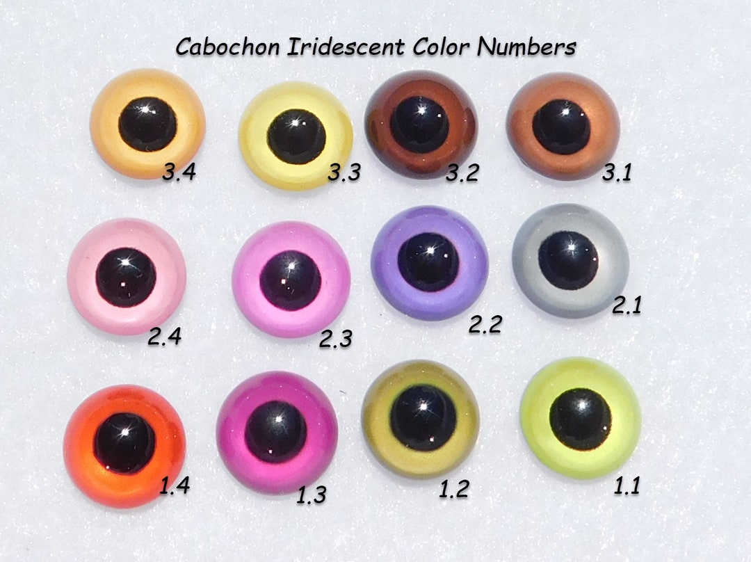12 Pair Set Glass Cabochon Eyes Iridescent Colors Size 7mm to 12mm for ...