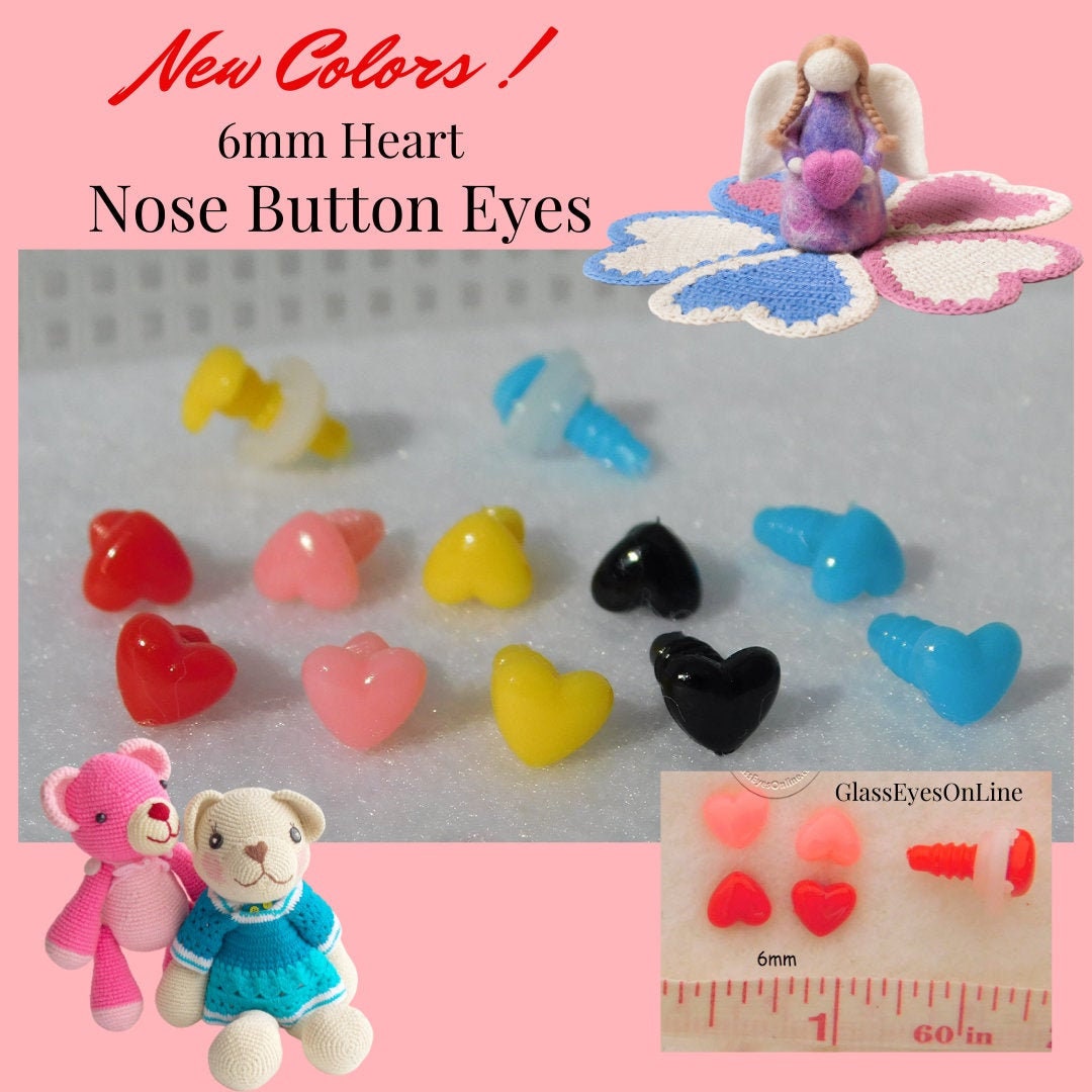 20 Heart Safety Noses, Buttons, or Eyes 6mm With Washers for Amigurumi ...