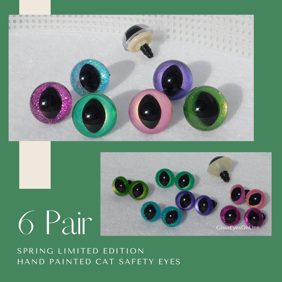 Safety Eyes 6 Pair Spring Series Hand Painted 10mm to 15mm SLIT Pupil ...