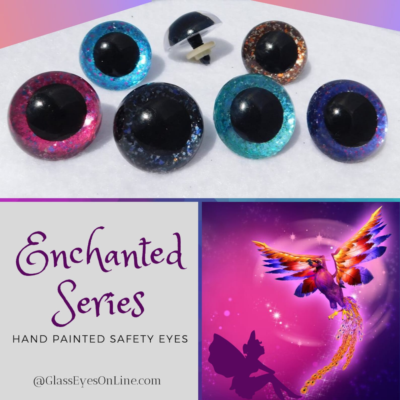 6 PAIR Safety Eyes Enchanted Series Hand Painted 9mm to 45mm Fantasy ...