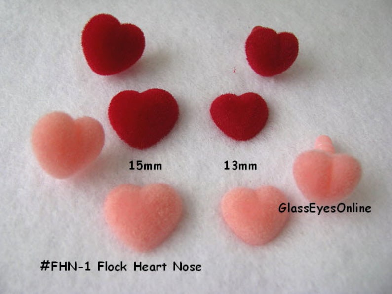 12 Flock Heart Noses, Buttons, Eyes 13mm to 18mm for Dolls, Teddy Bears ...