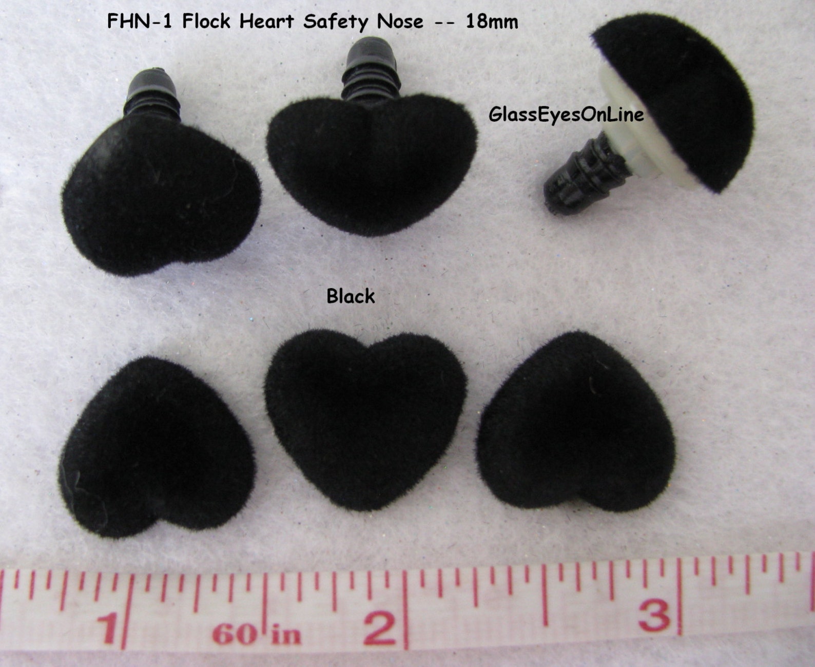 12 Flock Heart Noses, Buttons, Eyes 13mm to 18mm for Dolls, Teddy Bears ...