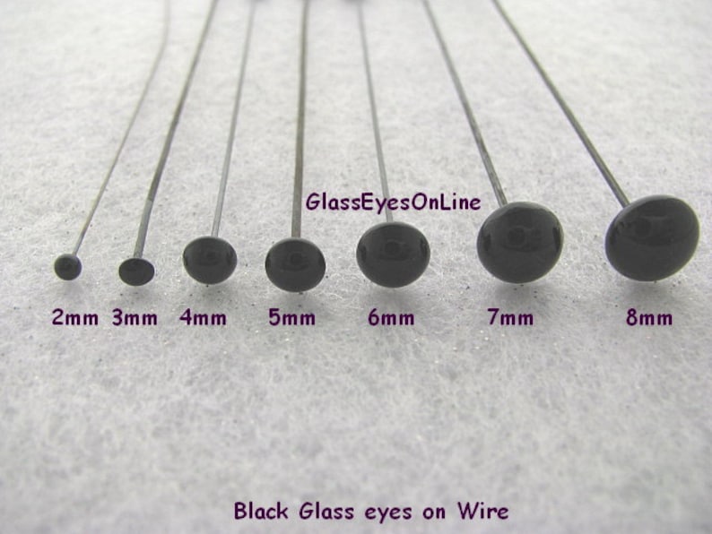 7 PAIR Asst Size 2mm to 8mm Glass Eyes on WIRE Choose Color for Teddy ...