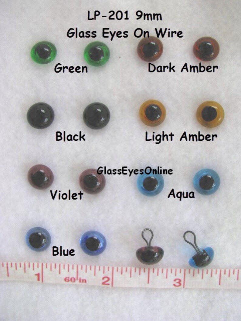 7 PAIR 9mm or 10mm Glass Eyes with Wire LOOPS Mix Colors for | Etsy