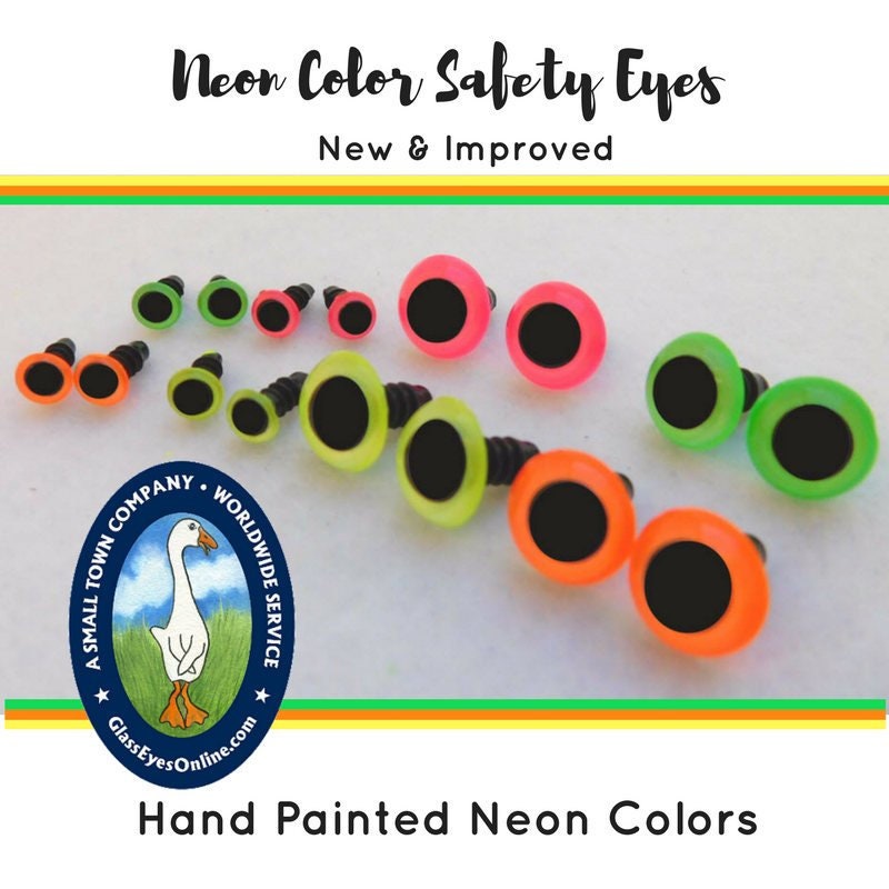 4 PAIR Safety Eyes Hand Painted Neon Colors Size 6mm to 12mm | Etsy