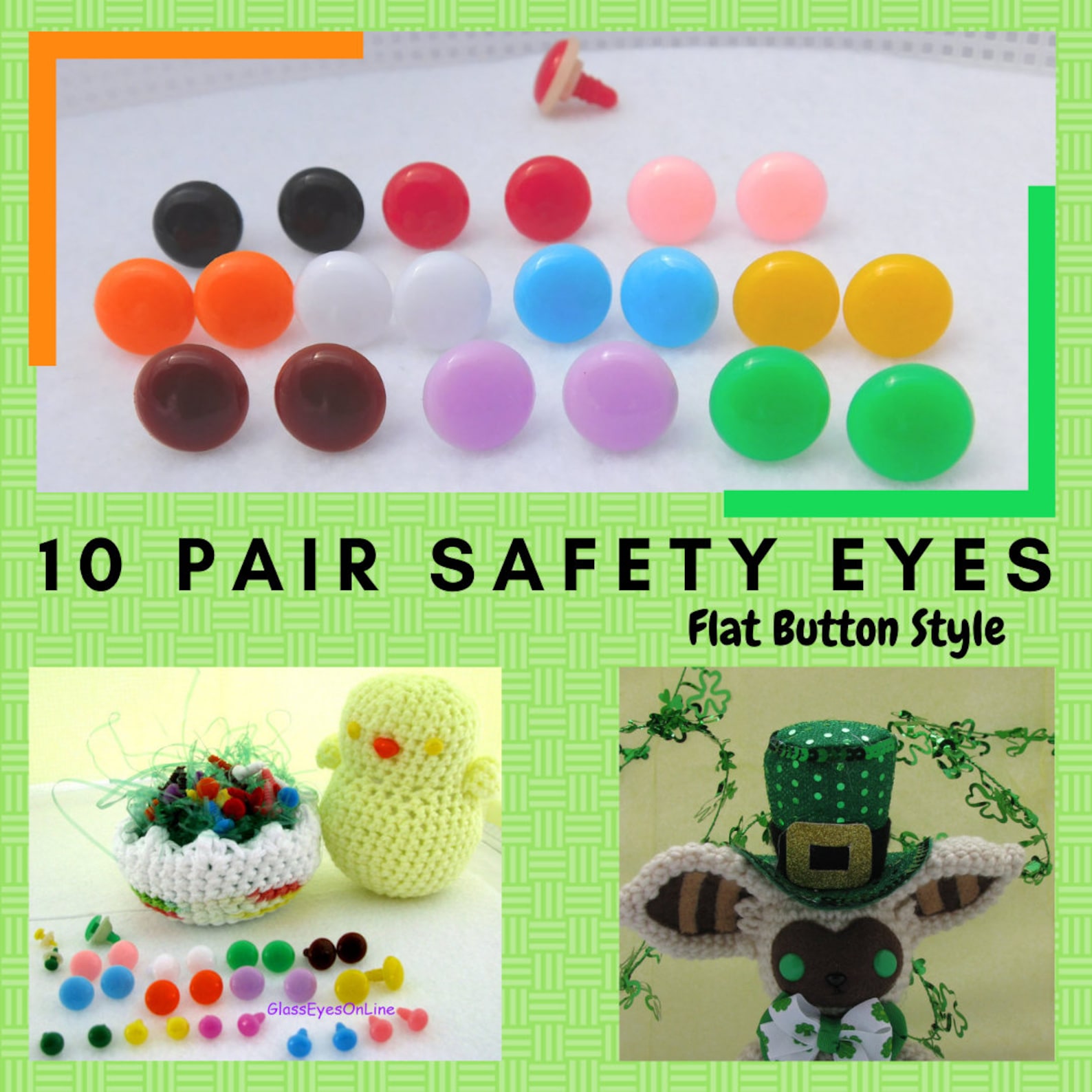 10 PAIR 10mm or 13mm or 17mm Safety Eyes Noses Buttons Flat - Etsy