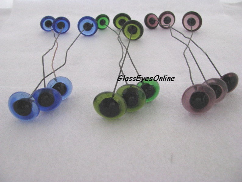 1 PAIR Glass EYES on Wire Choose Size 14mm to 24mm for Needle Felting ...