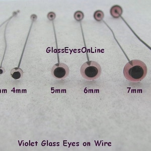 12 PAIR Glass Eyes on Wire 2mm or 3mm or 4mm or 5mm or 6mm or 7mm or ...