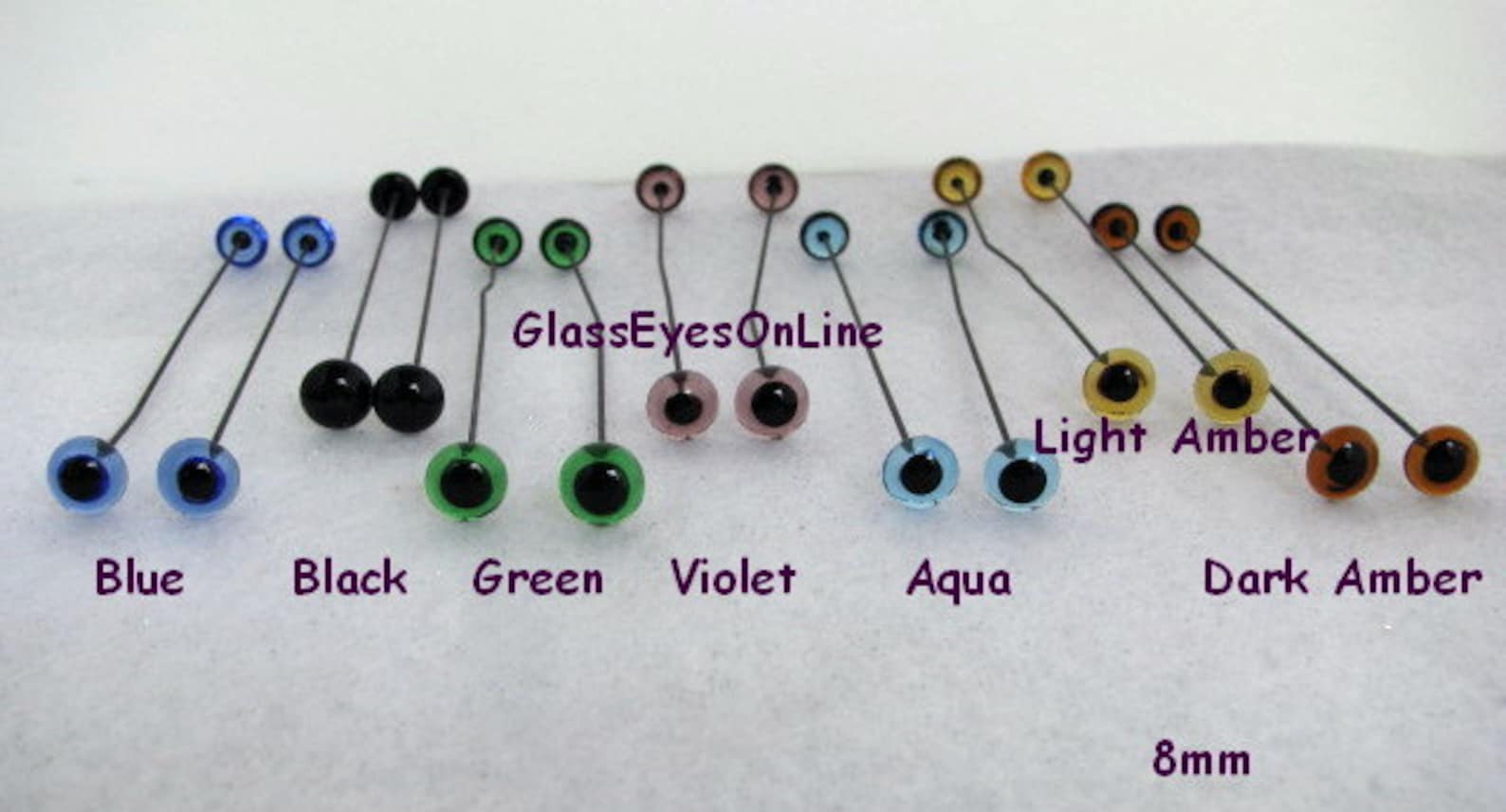 12 PAIR Glass Eyes on Wire 2mm or 3mm or 4mm or 5mm or 6mm or 7mm or ...