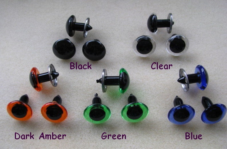 6 PAIR Safety Eyes Transparent Colors Acrylic With Metal Washers 14mm ...