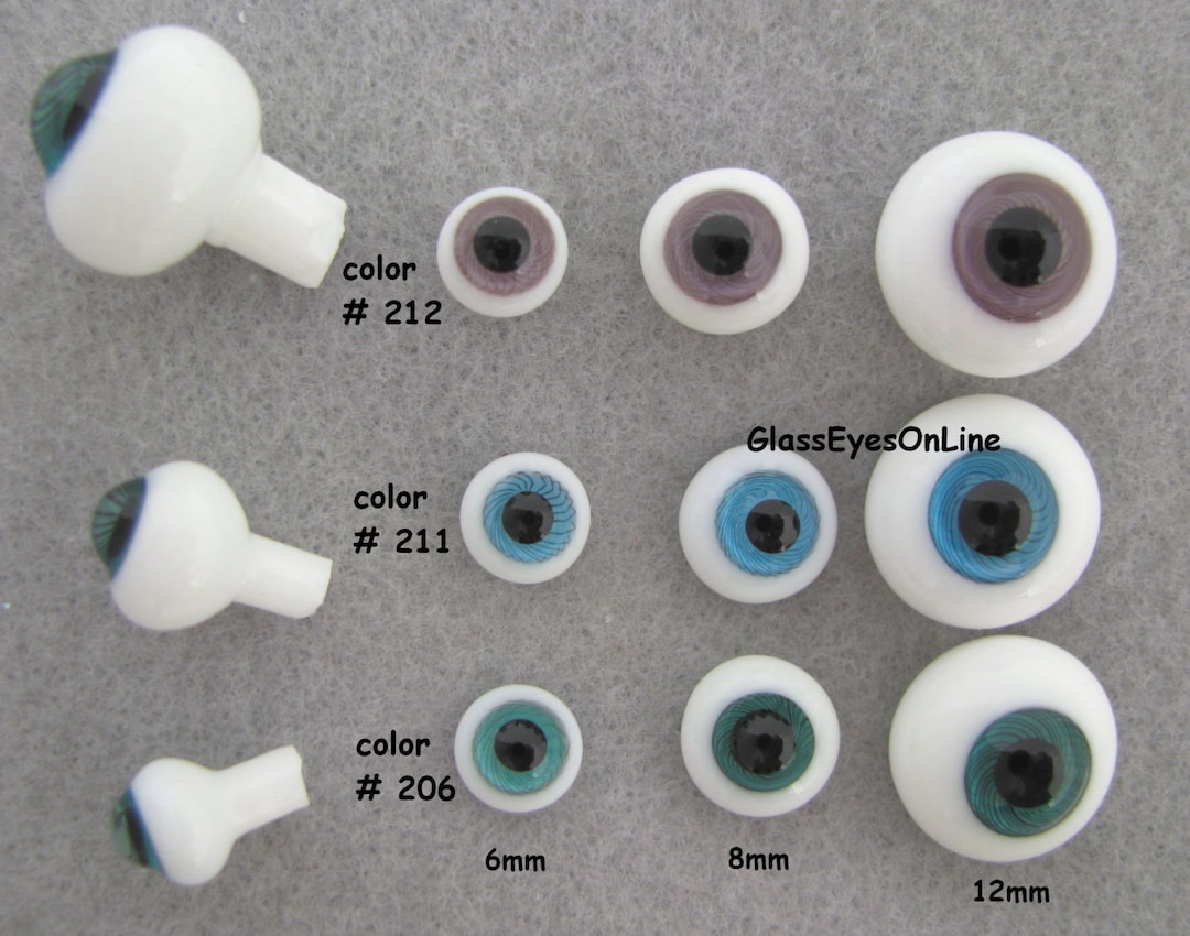 1 PAIR Glass Doll Eyes Size 6mm to 12mm Solid Glass Fantasy Colors for ...