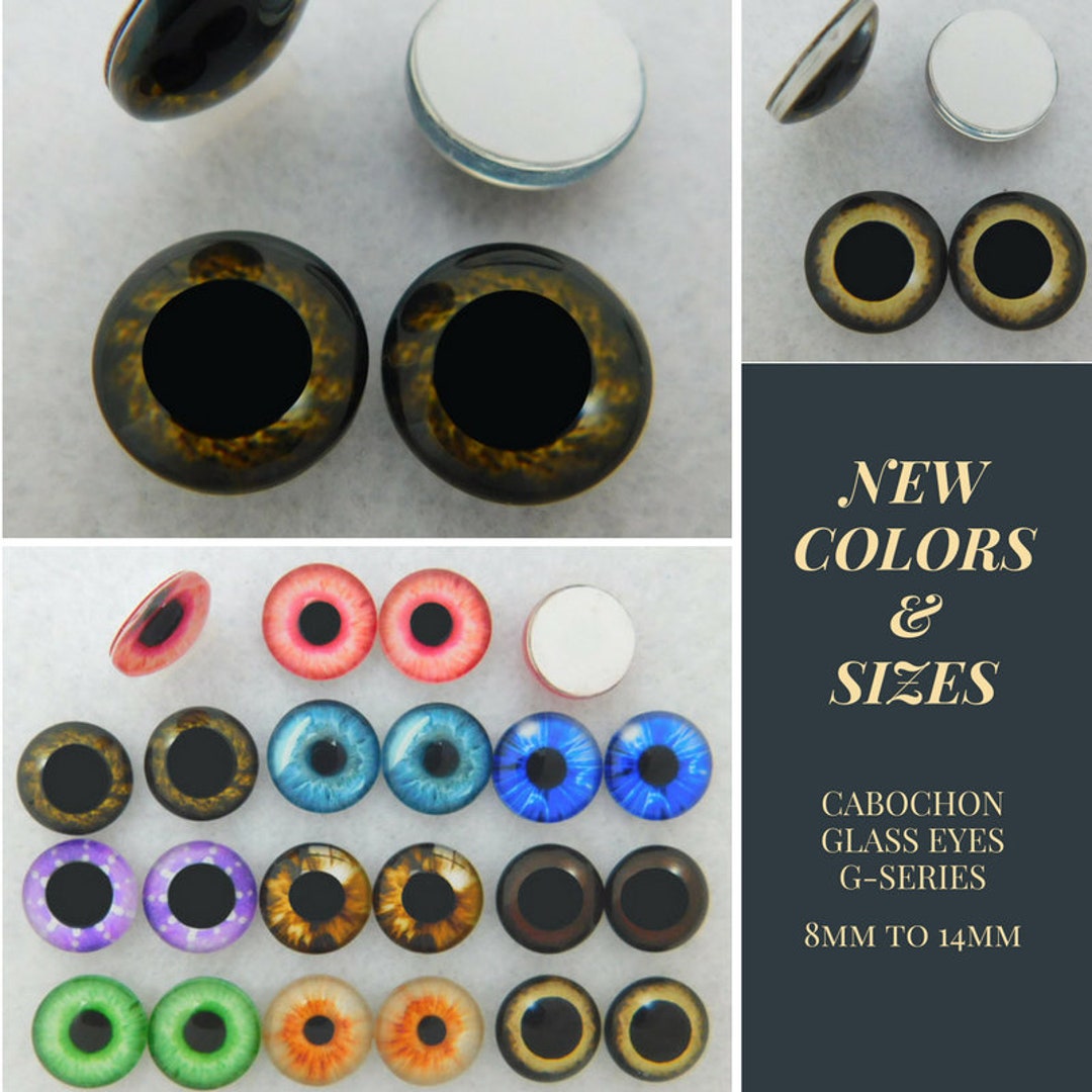 1 Pair Glass Cabochon Eyes Size 8mm 10mm 12mm 14mm 16mm 20mm Flat Glue ...