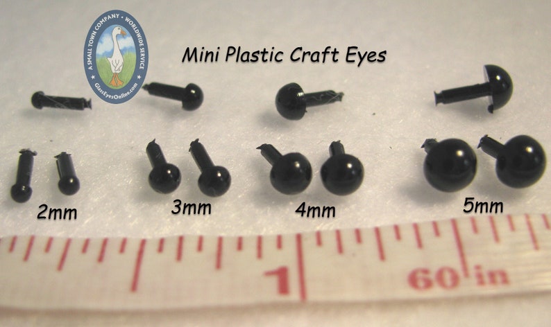 24 PAIR Black Plastic EYES With Straight Stems 2mm or 3mm or 4mm or 5mm ...