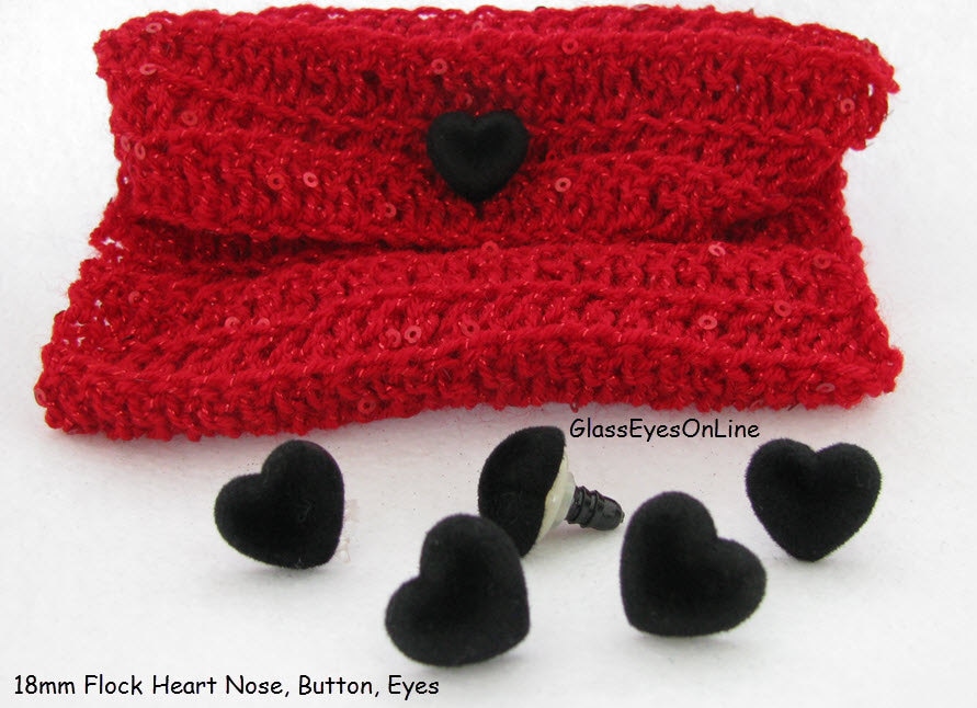 12 Flock Heart Noses, Buttons, Eyes 13mm to 18mm for Dolls, Teddy Bears ...