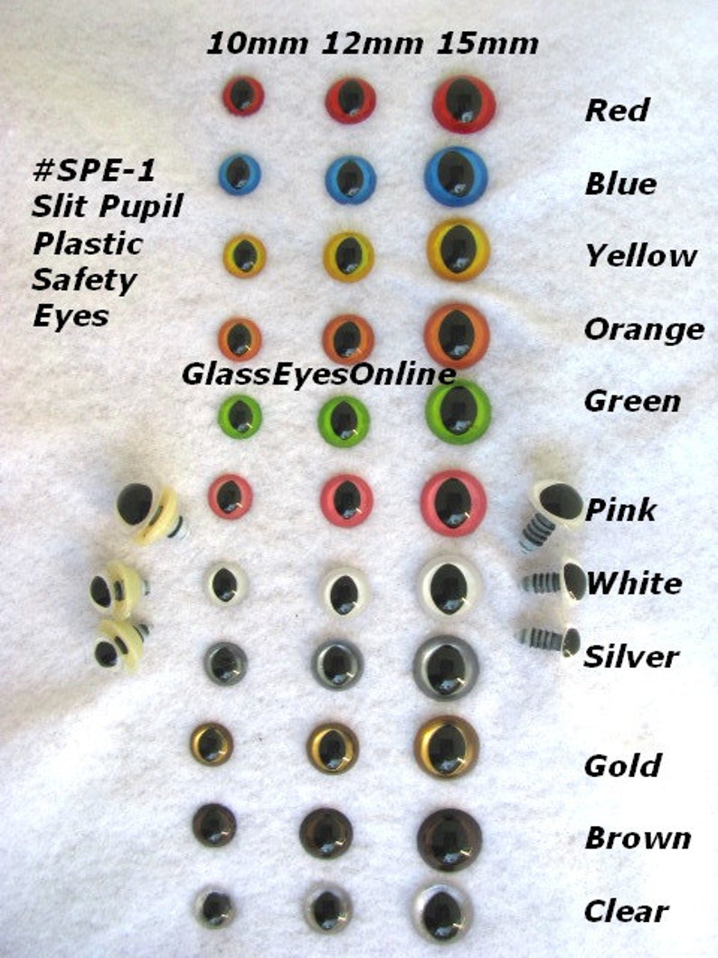 20 PAIR 10mm or 12mm or 15mm SLIT Pupil Plastic Safety Eyes - Etsy