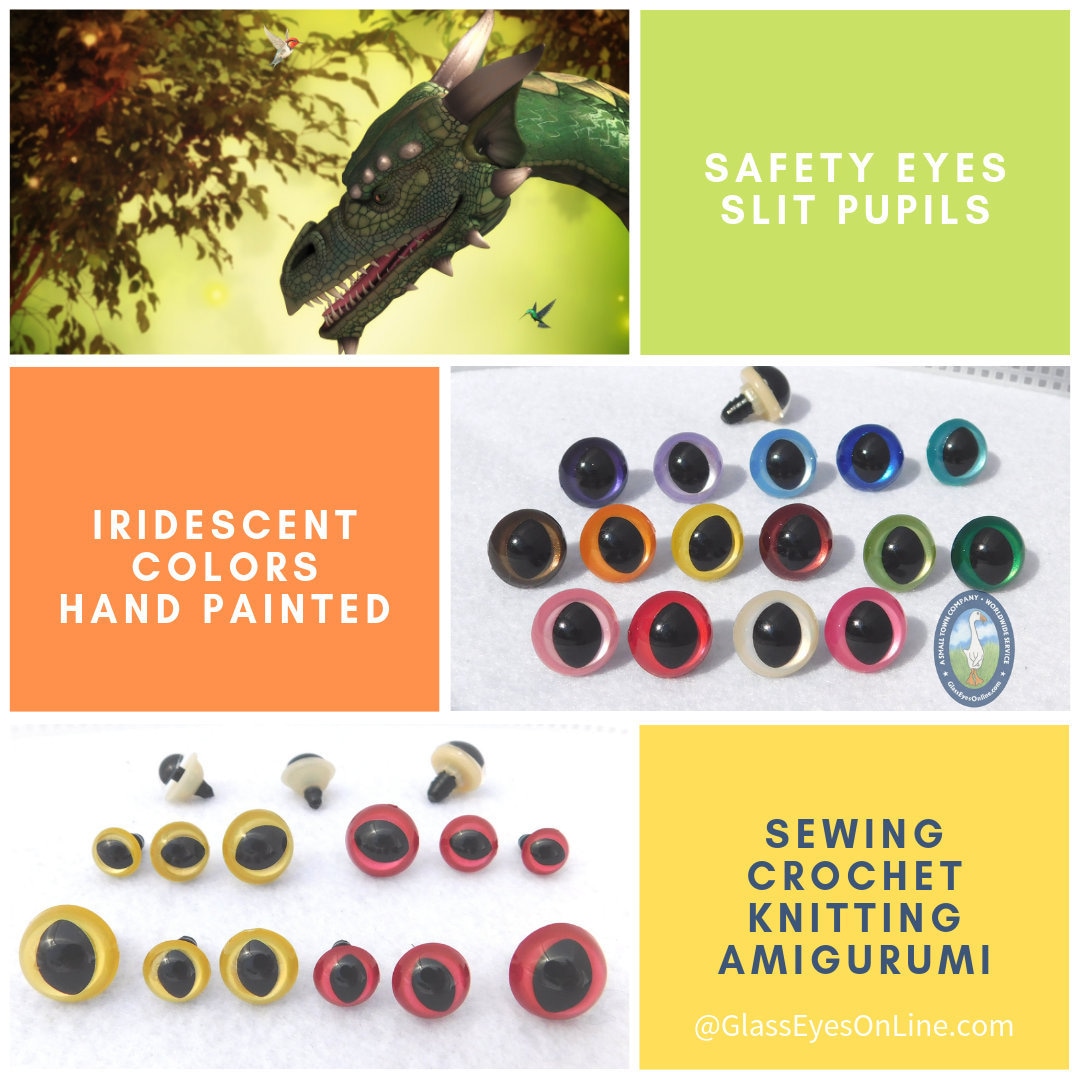 15 PAIR Safety Eyes SLIT Pupils Iridescent Colors 10mm or 12mm or 15mm ...