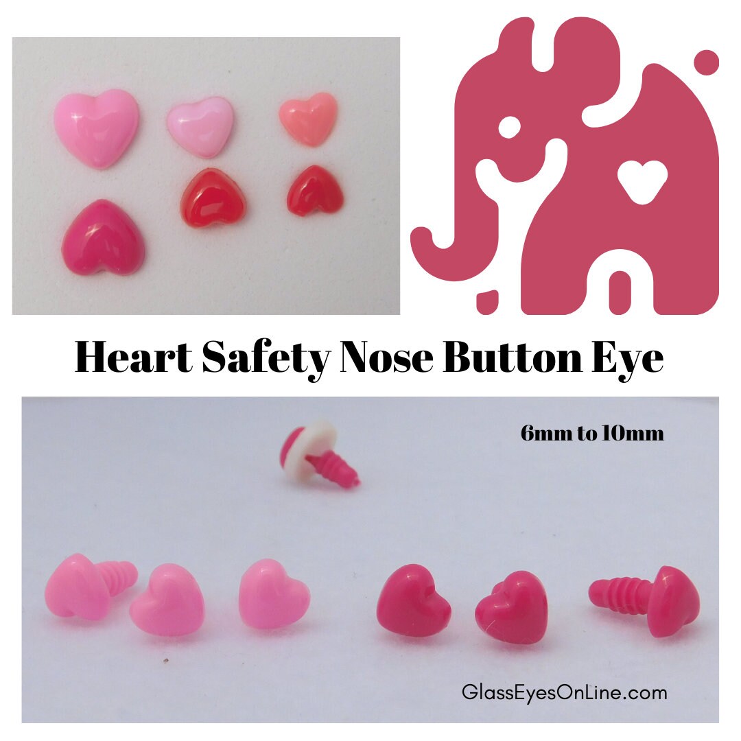 32 Pc. Heart Safety NOSES, Buttons, or Eyes 6mm or 8mm or 10mm With ...