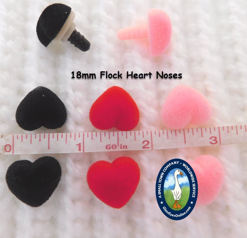 12 Flock Heart Noses, Buttons, Eyes 13mm to 18mm for Dolls, Teddy Bears ...