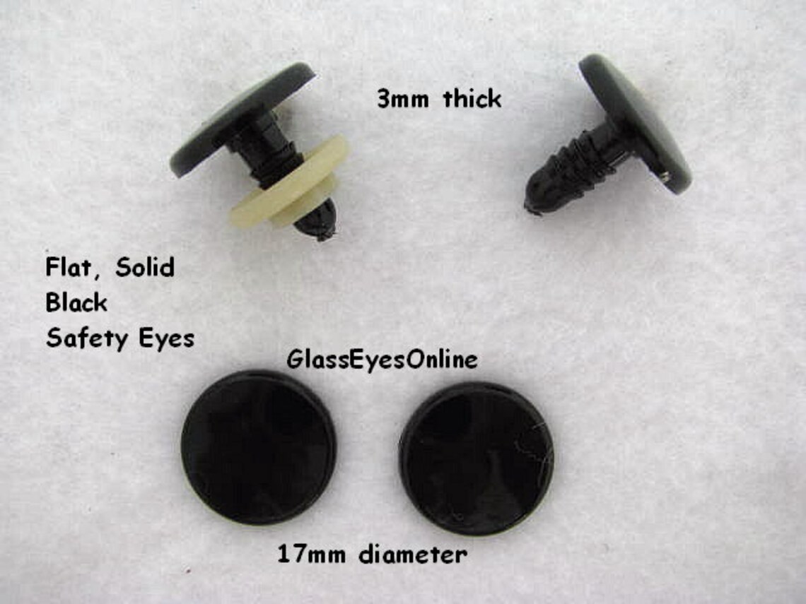 6 Pair Round Flat Black Disc Safety Eyes, Nose, Buttons, 17mm or 24mm ...