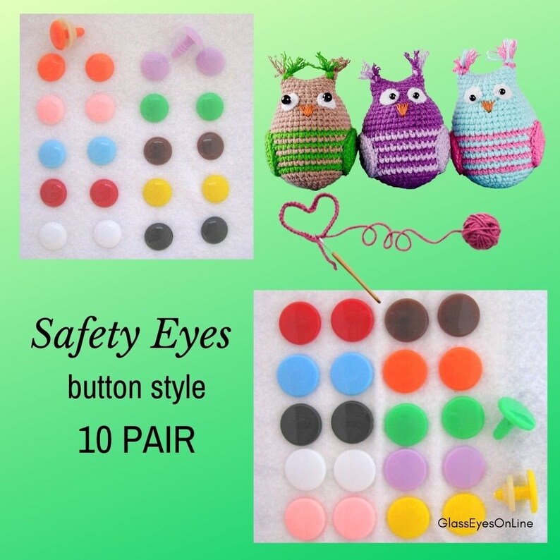 10 PAIR 10mm or 13mm or 17mm Safety Eyes Noses Buttons Flat | Etsy