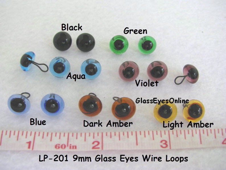 7 PAIR 9mm or 10mm Glass Eyes with Wire LOOPS Mix Colors for | Etsy