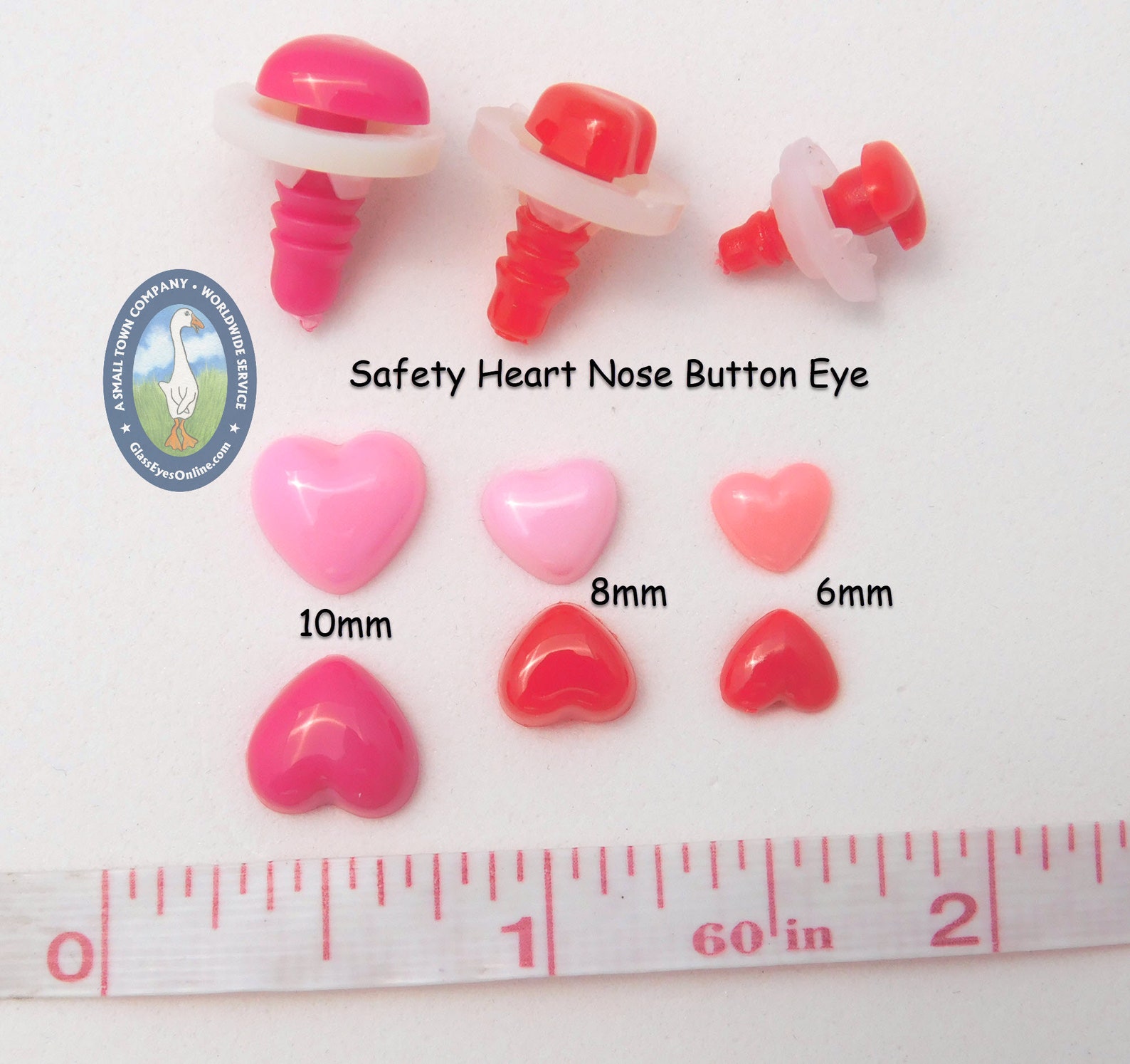 32 Pc. Heart Safety NOSES, Buttons, or Eyes 6mm or 8mm or 10mm With ...
