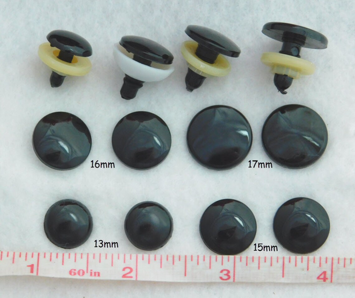 6 Pair Round Flat Black Disc Safety Eyes, Nose, Buttons, 17mm or 24mm ...