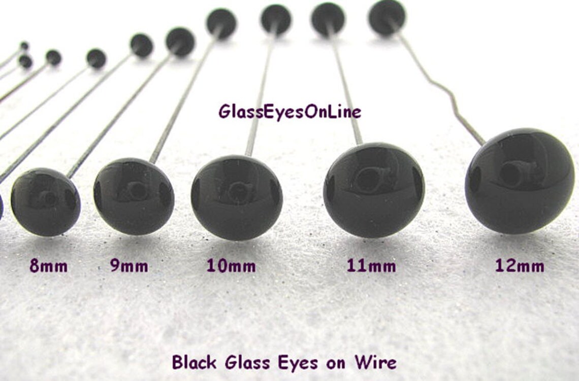 6 PAIR GLASS EYES on Wire Solid Black Choose 1mm to 8mm for | Etsy