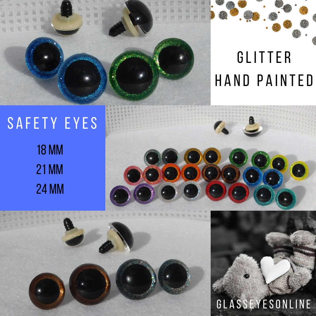 12 PAIR Safety Eyes SPARKLE Color Sets With Washers Size 18mm to 24mm ...