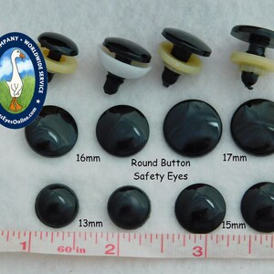 12 Pair Round Flat Safety Eyes, Noses, Buttons BLACK 13mm or 16mm for ...