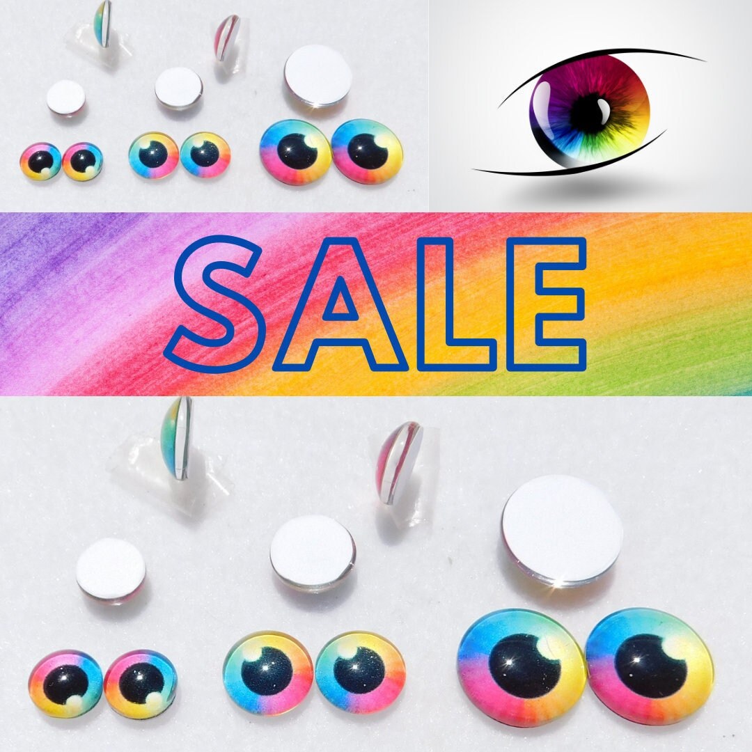 12 Pair Glass Cabochon Eyes SECONDS Sale Rainbow Color Size 8mm to 14mm ...