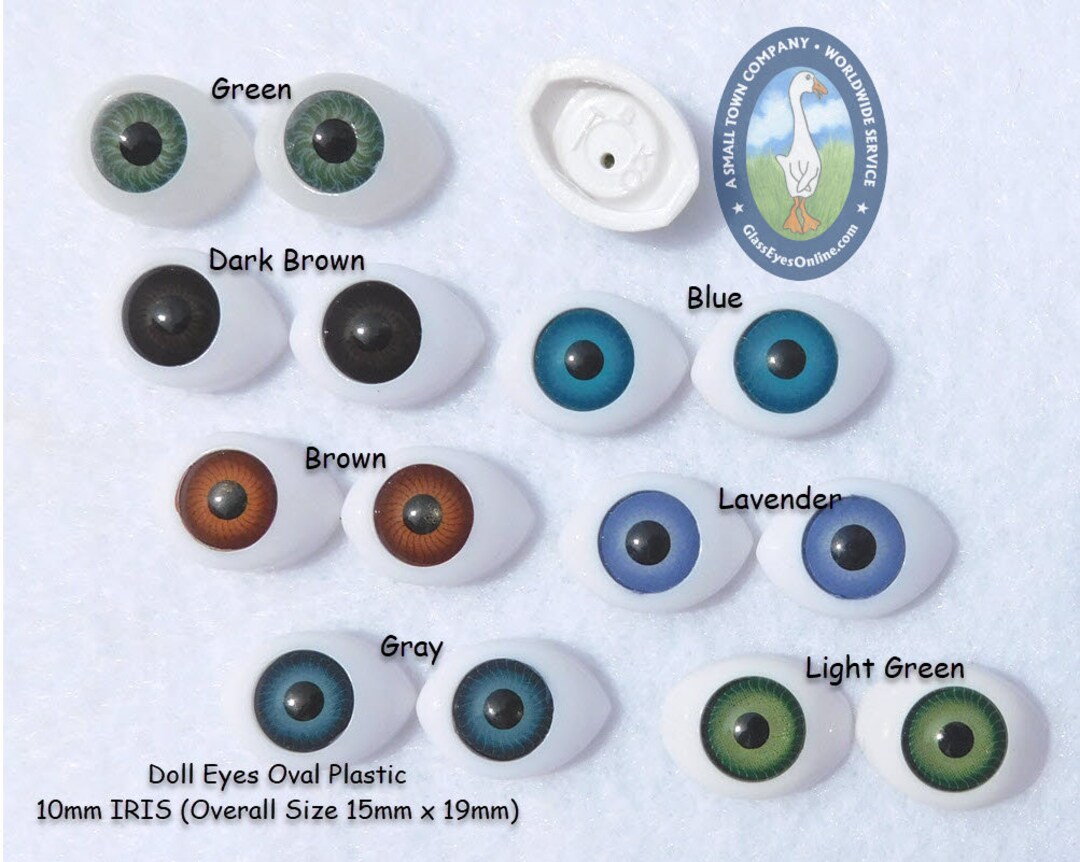 7 Pair Doll Eyes 10mm IRIS Overall Size 15mm by 19mm Oval for Ooaks ...