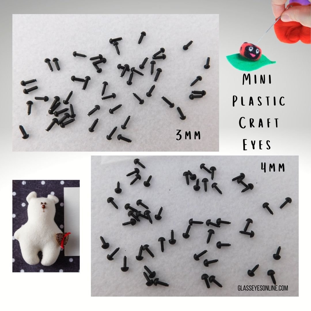 24 PAIR Black Plastic EYES With Straight Stems 2mm or 3mm or 4mm or 5mm ...
