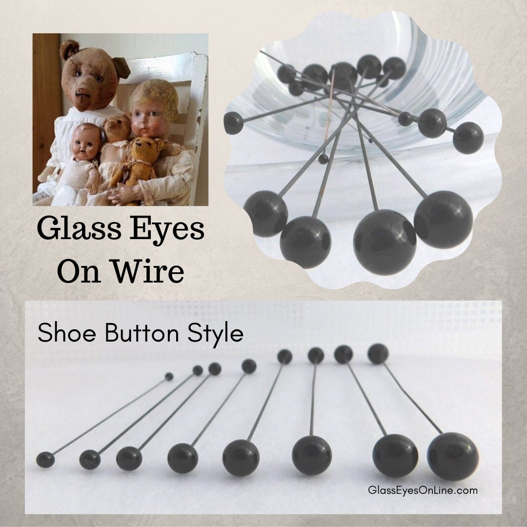 6 Pair Black Glass Shoe Button Eyes on Wire 4mm to 12mm Teddy Bear Doll ...