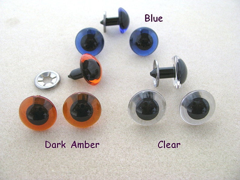 6 PAIR Safety Eyes Transparent Colors Acrylic With Metal Washers 14mm ...