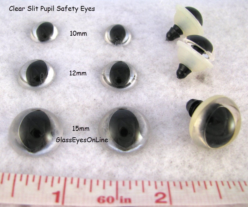 12 PAIR Safety Eyes Slit Pupil CLEAR 7.5mm or 10mm or 12mm or 15mm ...