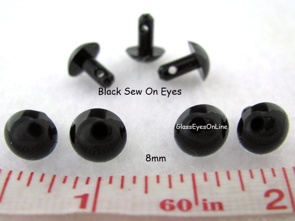 6 Pair Sew on Plastic Eyes 6mm or 8mm Solid Black & Emerald Green for ...