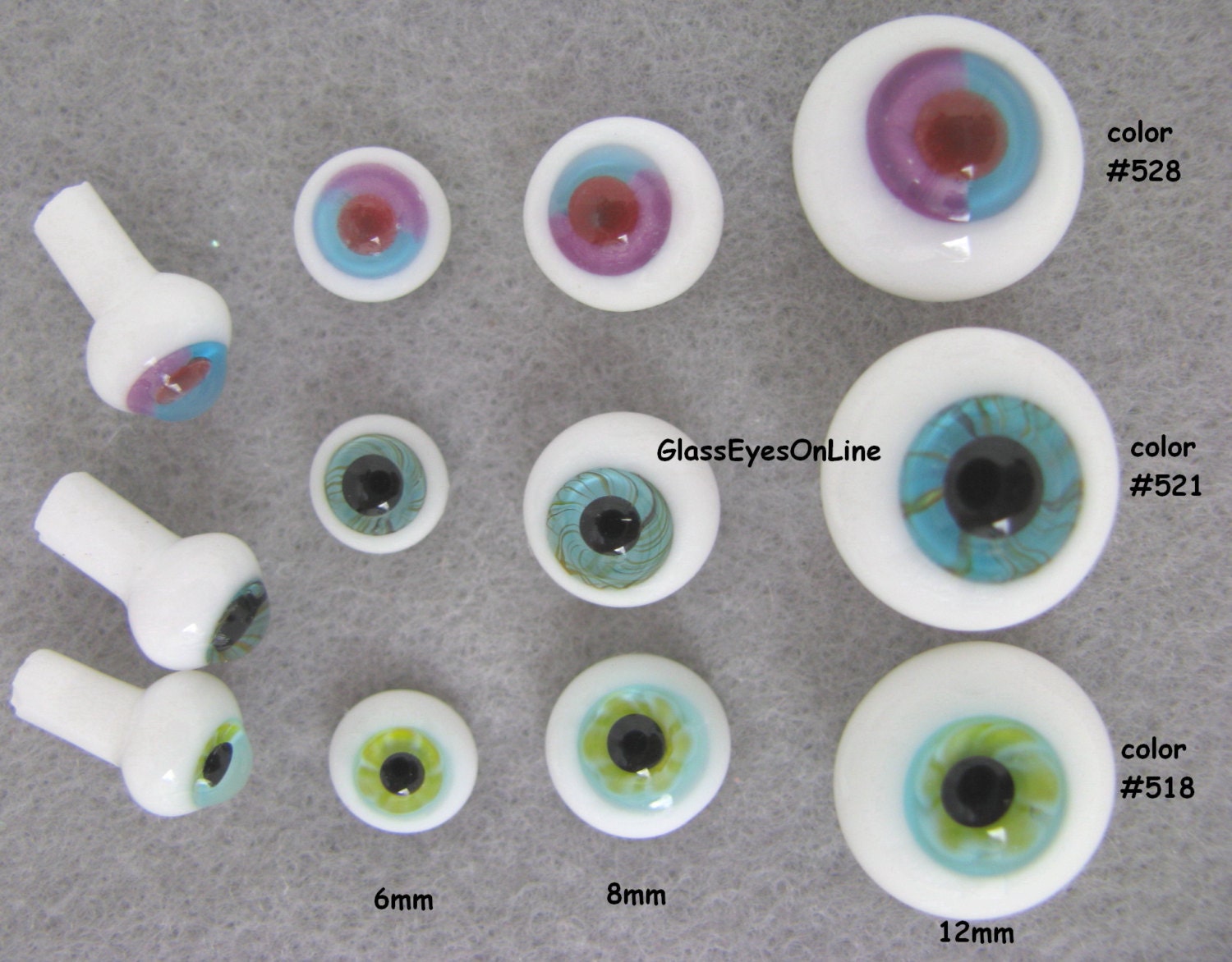1 PAIR Glass Eyes for Dolls 6mm or 8mm or 10mm or 12mm Fantasy Colors ...
