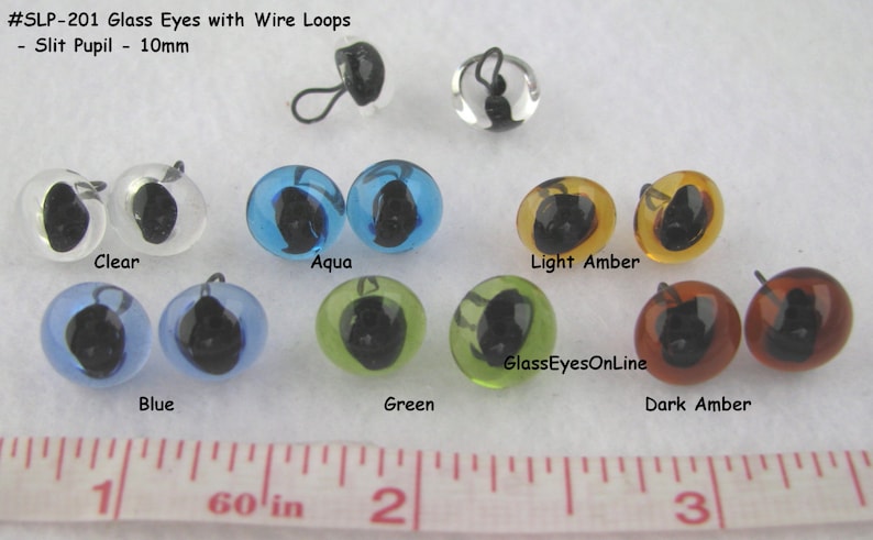 6 PAIR Glass Eyes with SLIT Pupil Sew On Wire Loops Size 6mm | Etsy