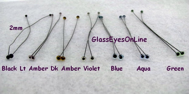 12 PAIR Glass Eyes on Wire 2mm or 3mm or 4mm or 5mm or 6mm or 7mm or ...