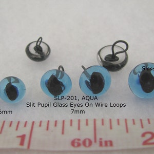 6 PAIR Glass Eyes With SLIT Pupils on Wire Loops 6mm or 7mm or 8mm for ...