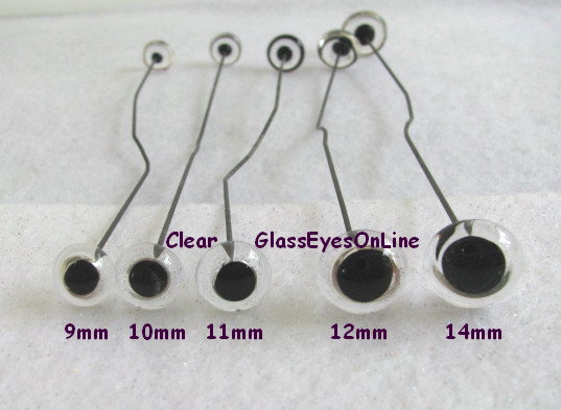 7 PAIR Glass Eyes on Wire 9mm or 10mm or 11mm or 12mm Teddy Bear ...