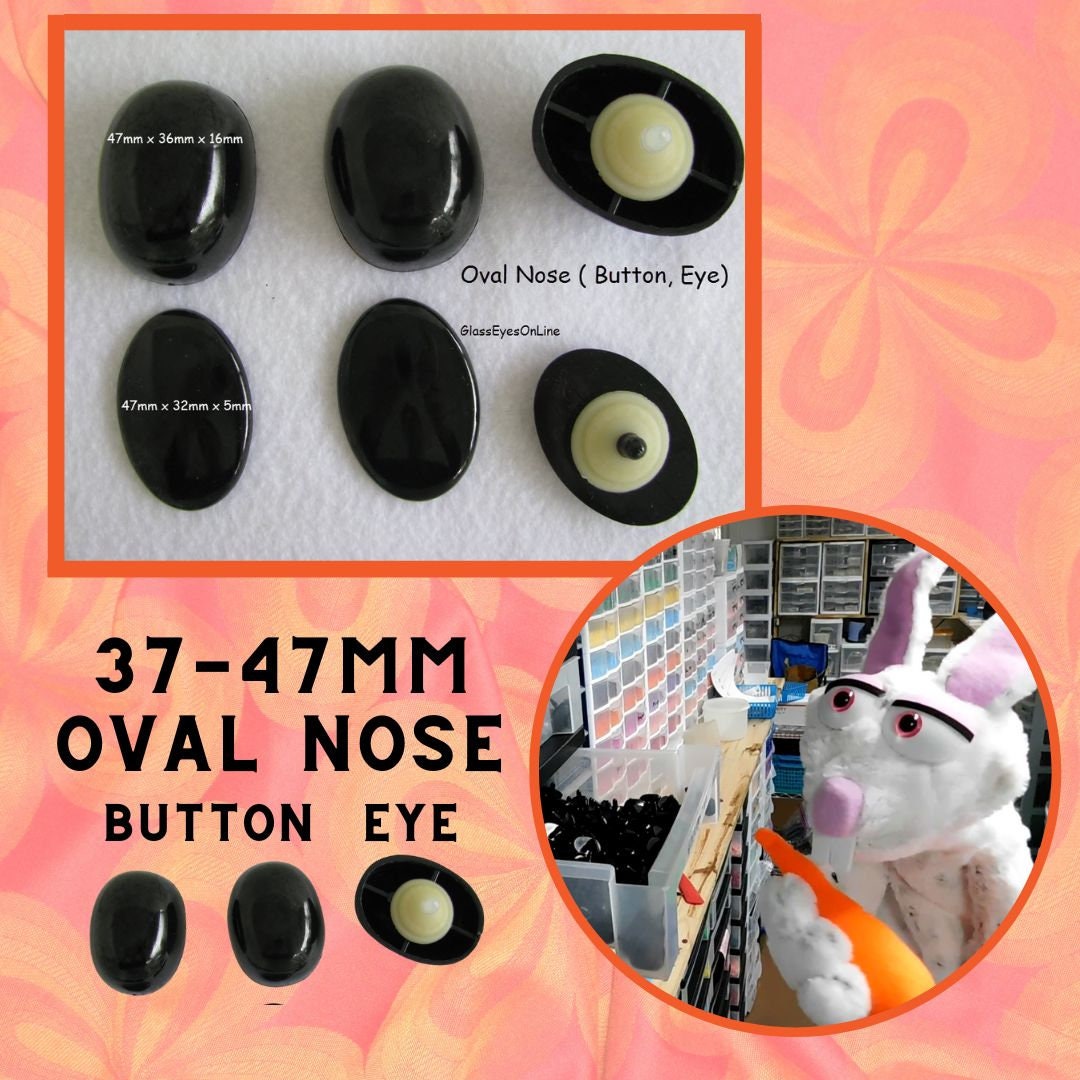 6 Black Oval Safety Noses 47mm or 37mm Use Also for Eyes or Buttons for ...