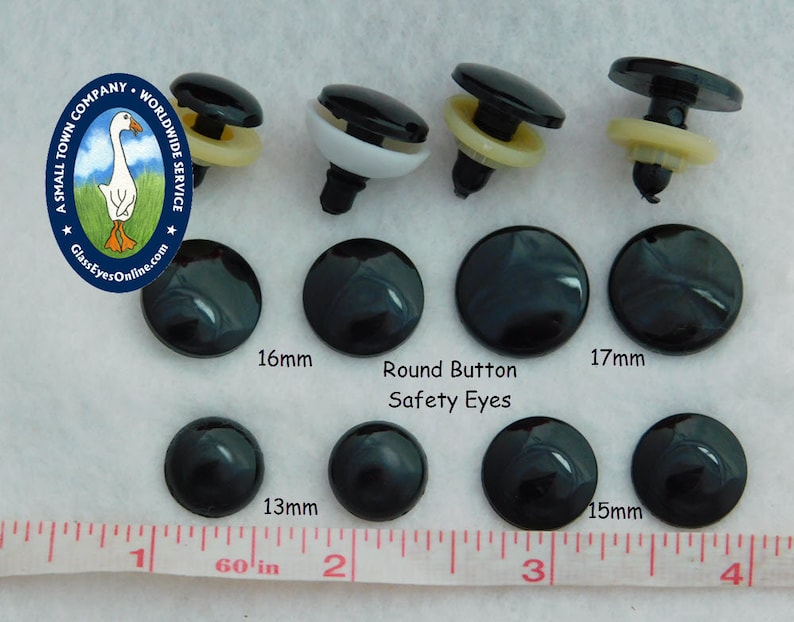 12 Pair Round Flat Safety Eyes, Noses, Buttons BLACK 13mm or 16mm for ...